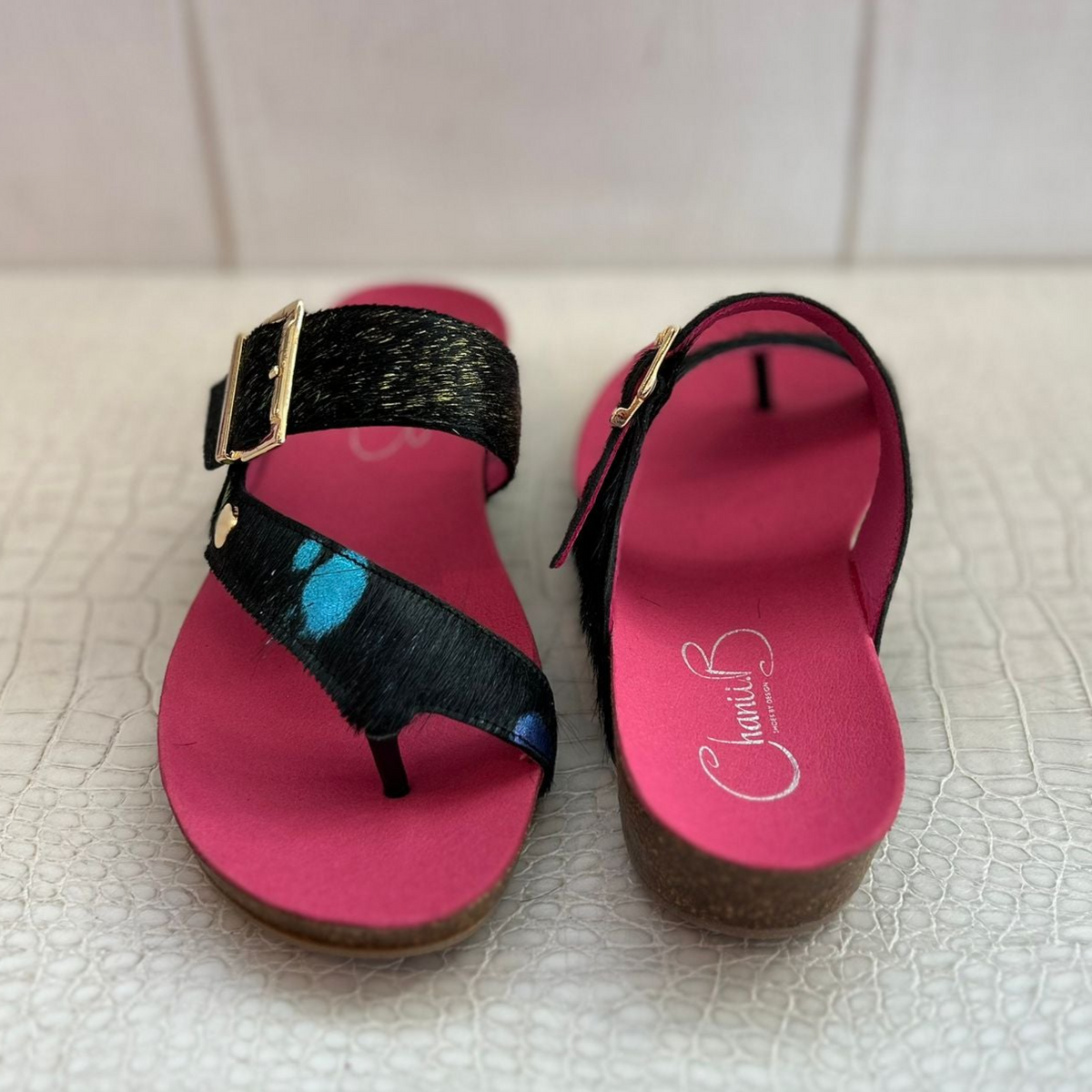 Chanii B "Je Suis" Black Rainbow Unicorn - Cork Sandal – The Shoe Muse