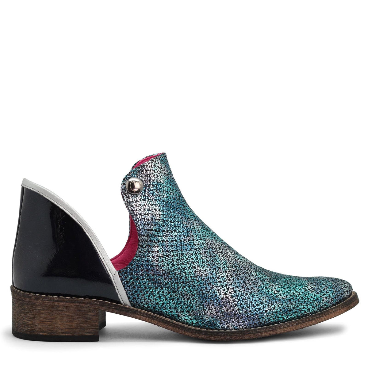 Chanii B "Zippette" Aqua blue metallic – The Shoe Muse