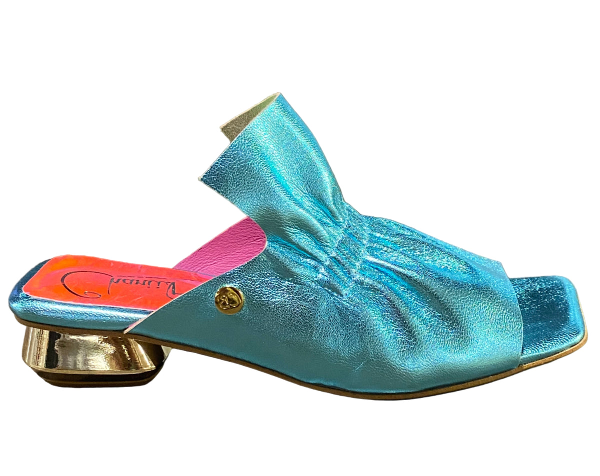 Chanii B "Fizzy" Blue Metallic - Slide – The Shoe Muse