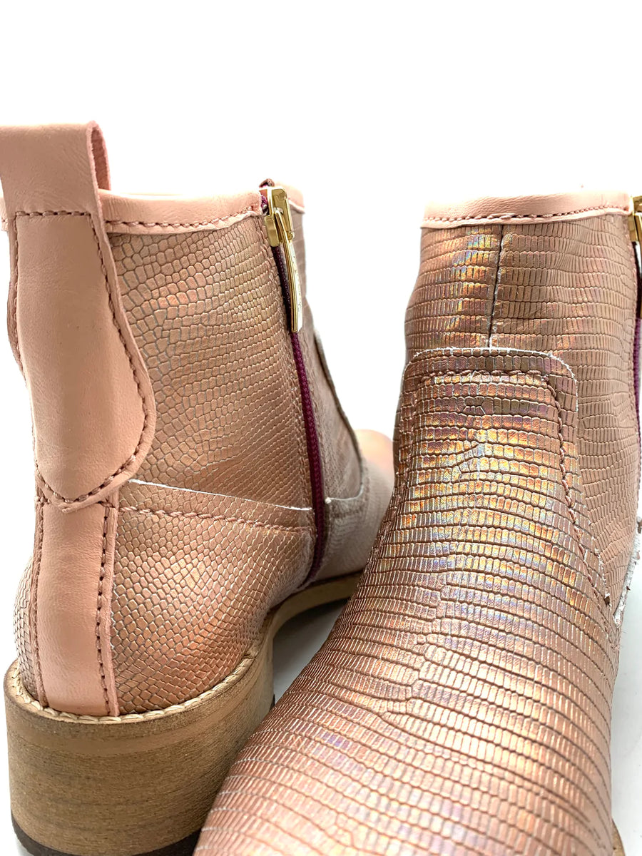 Chanii B "Zipp" Gold Iridescent - Ankle Boot – The Shoe Muse