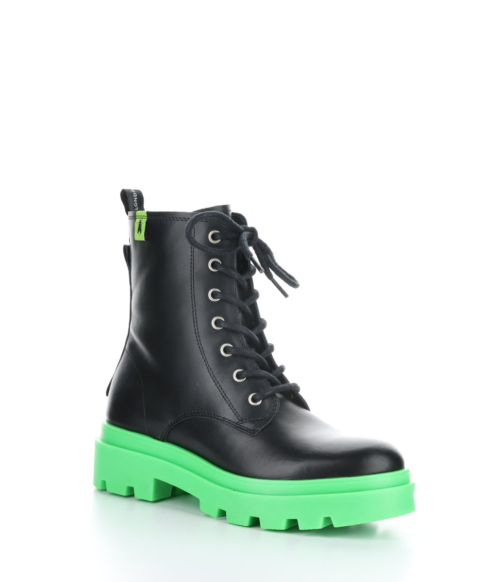 Fly London "Jacy" Black/Green Millitary Boot – The Shoe Muse